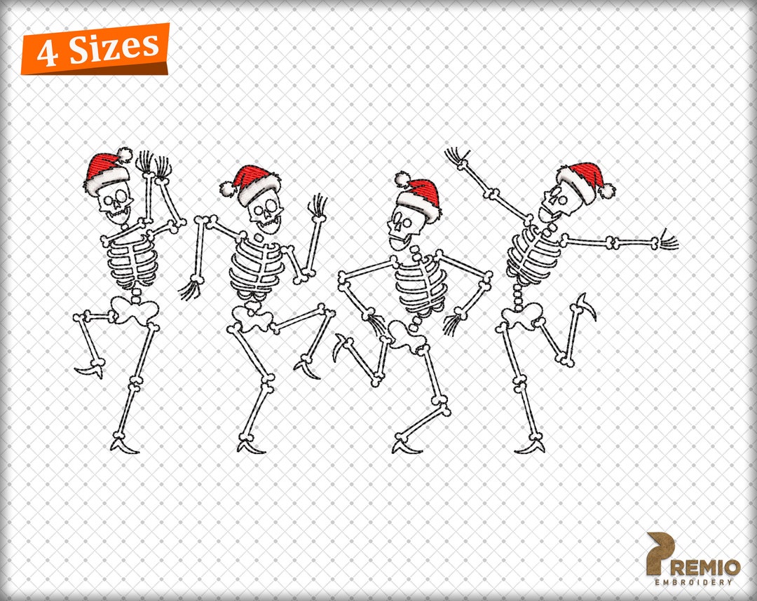 Dancing Skeletons Embroidery Design, Christmas Santa Cap Skeleton ...