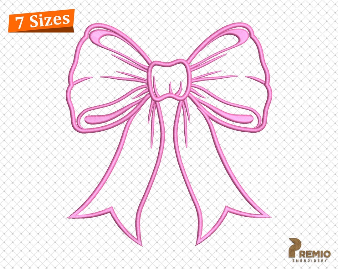 Bow Applique Embroidery Files, Side Bow Ribbon Machine Embroidery ...
