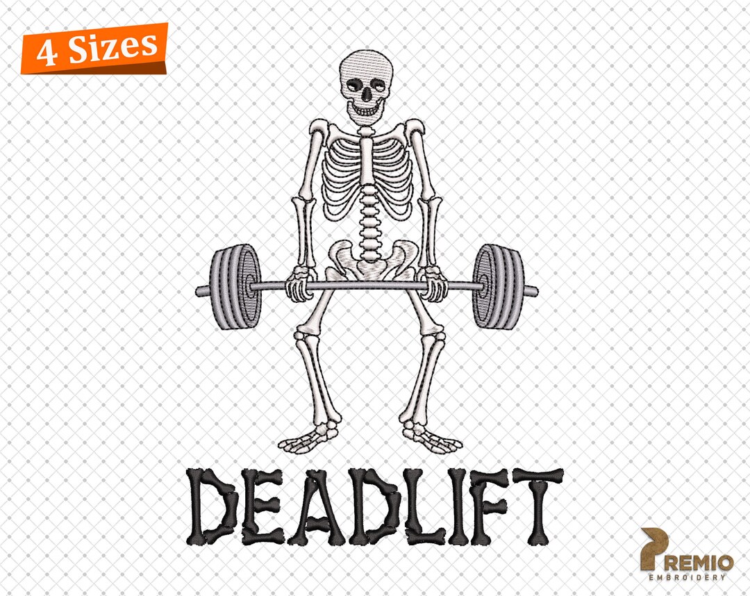 Dead Lift Skeleton Embroidery Design, Gym Lover Skeleton Embroidery ...