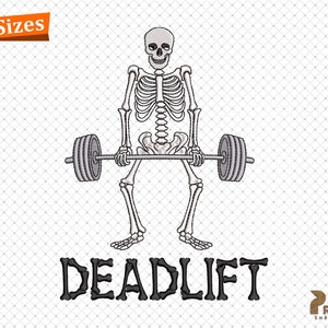 Dead Lift Skeleton Embroidery Design, Gym Lover Skeleton Embroidery ...
