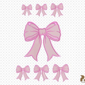 Pink Girly Ribbon Bow Embroidery Designs, Whimsical Bow Embroidery ...