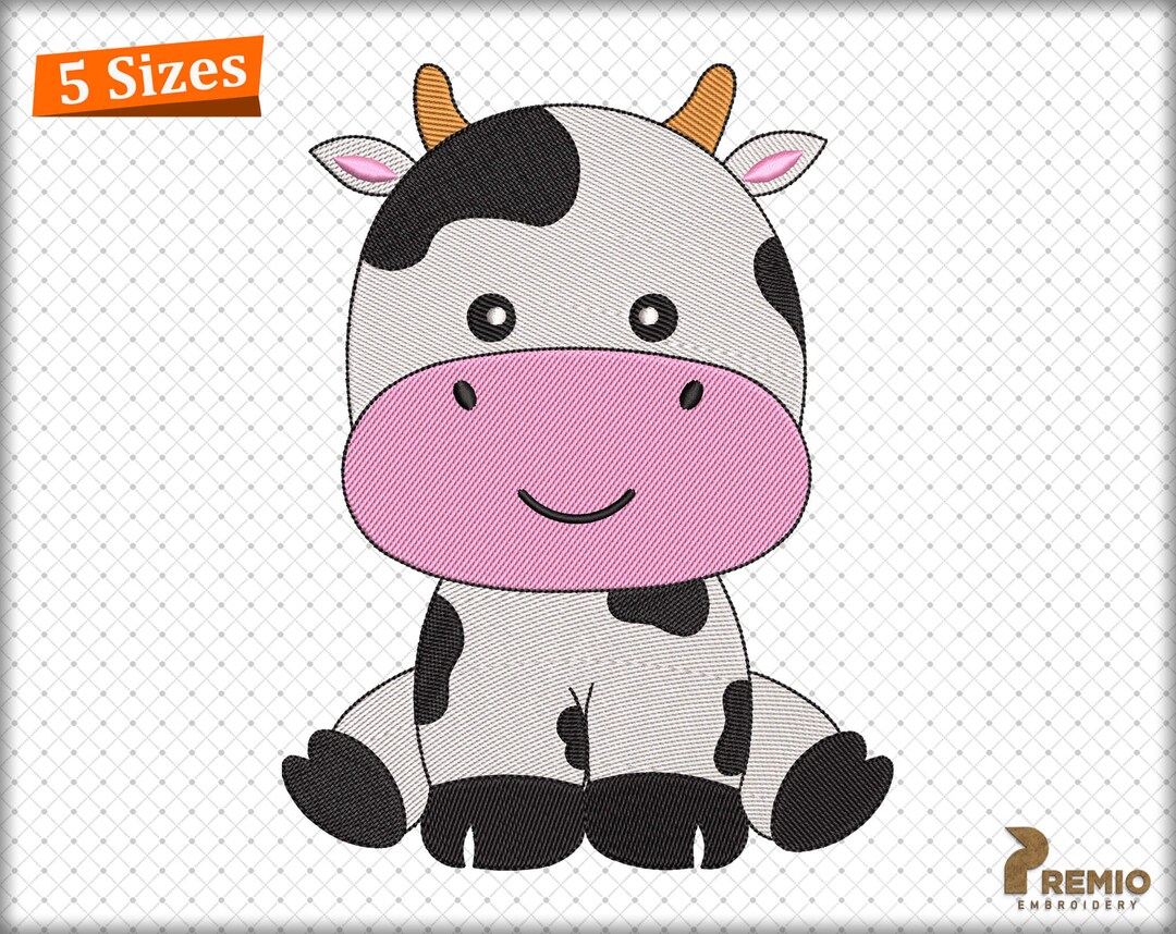 Cow Face Embroidery Design, Baby Cute Cow Embroidery Design, Farm ...