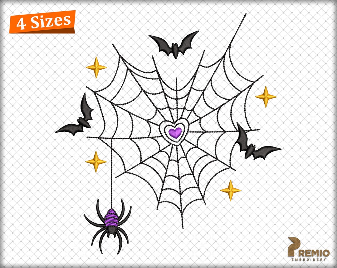 Halloween Spider Web With Bets Embroidery Design, Halloween Spider Web ...