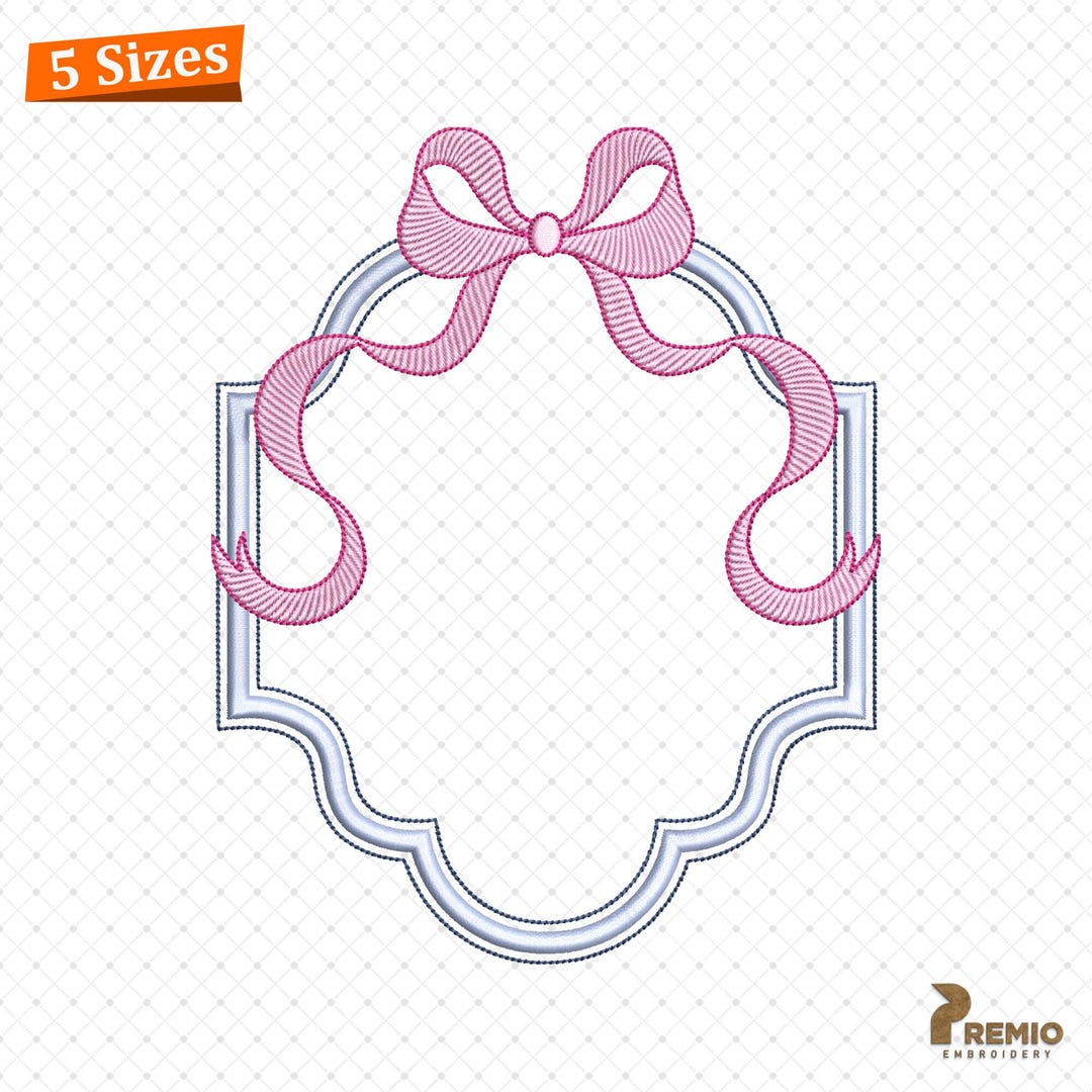 Bow Monogram Frame Embroidery Design, Monogram Bow Machine Embroidery ...