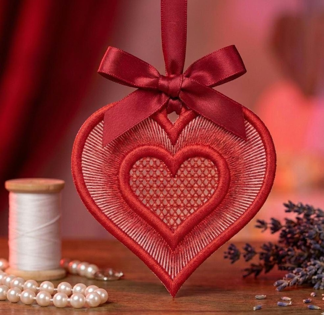 FSL Heart Embroidery Design, Valentine's Day FSL Ornament, Love ...