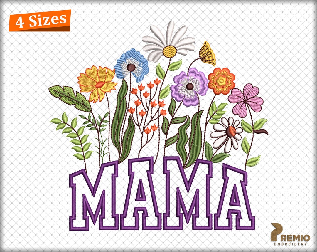 Mama Applique Embroidery Design, Floral Mama Machine Embroidery Design ...