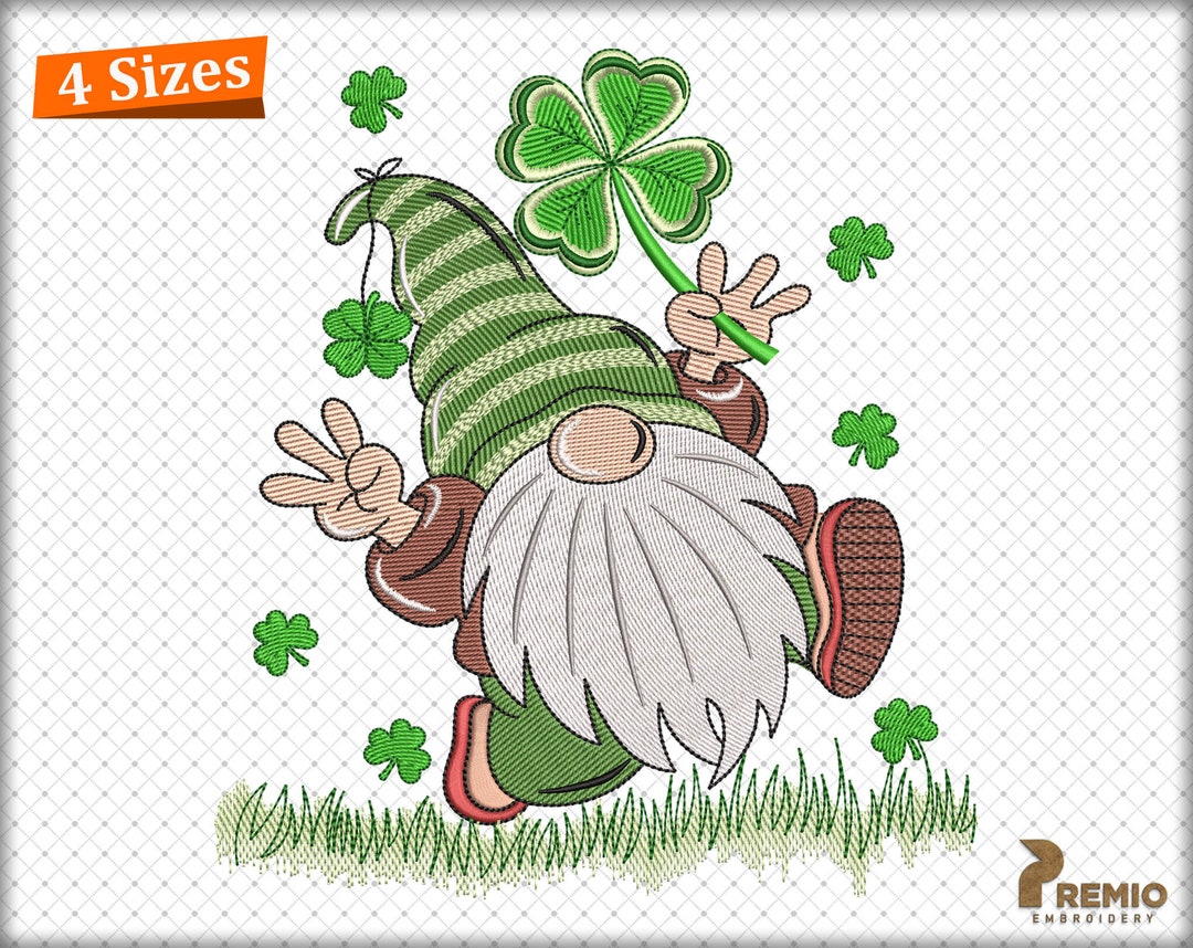 St. Patrick's Gnome Embroidery Designs, Irish Lucky Gnome Embroidery ...