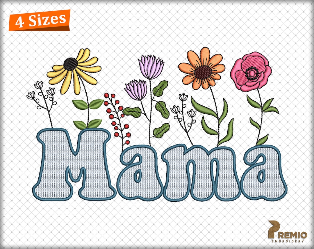 Mama Embroidery Design, Mama Floral Embroidery Design, Blessed Mom ...
