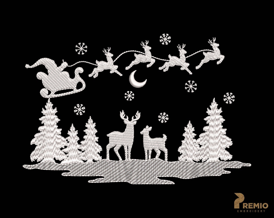 Christmas Reindeer Sleigh Embroidery Design, Santa's Sleigh Embroidery ...