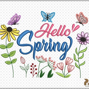 Hello Spring Embroidery Design, Spring Machine Embroidery Files, Hello ...