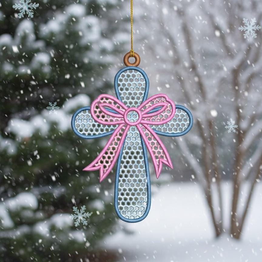 FSL Christian Cross Embroidery Design, Religious Baptism Cross Ornament ...