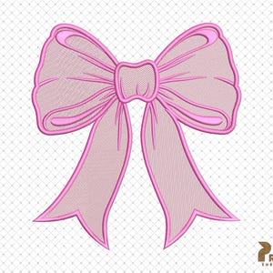 Pink Girly Ribbon Bow Embroidery Designs, Whimsical Bow Embroidery ...