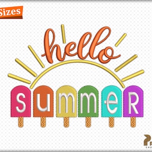 Hello Summer Embroidery Design, Summer Beach Embroidery, Summer Machine ...