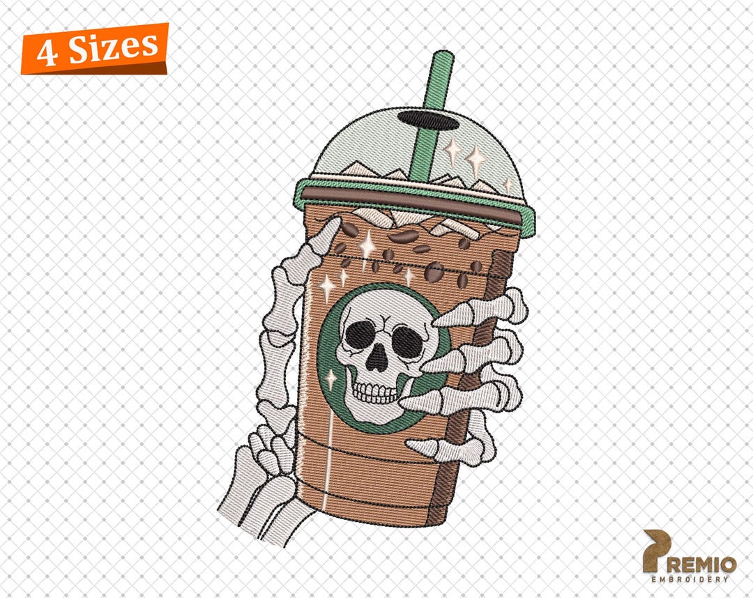 Skeleton Coffee Embroidery Design, Skeleton Drinking Halloween Coffee ...