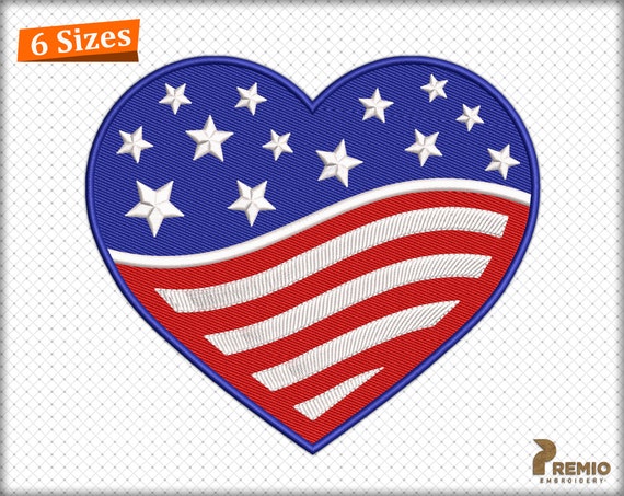 USA Heart Flag Embroidery Design USA Heart Embroidery Design | Etsy