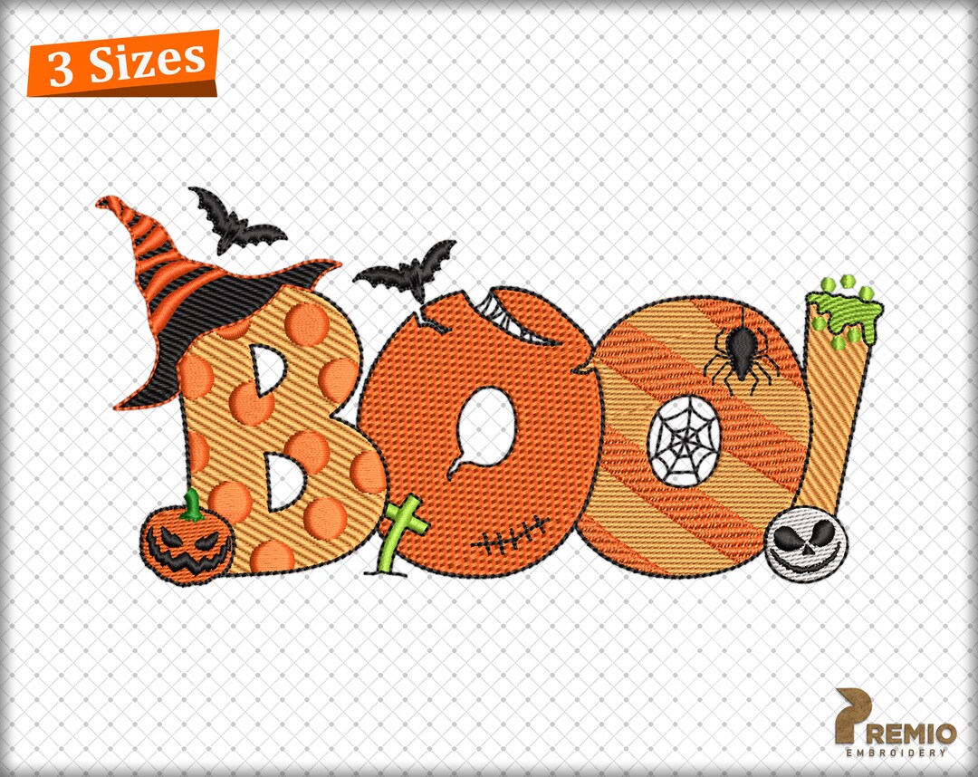 Halloween Embroidery Design, Spider, Bat, BOO, Witch Hat, Pumpkin ...