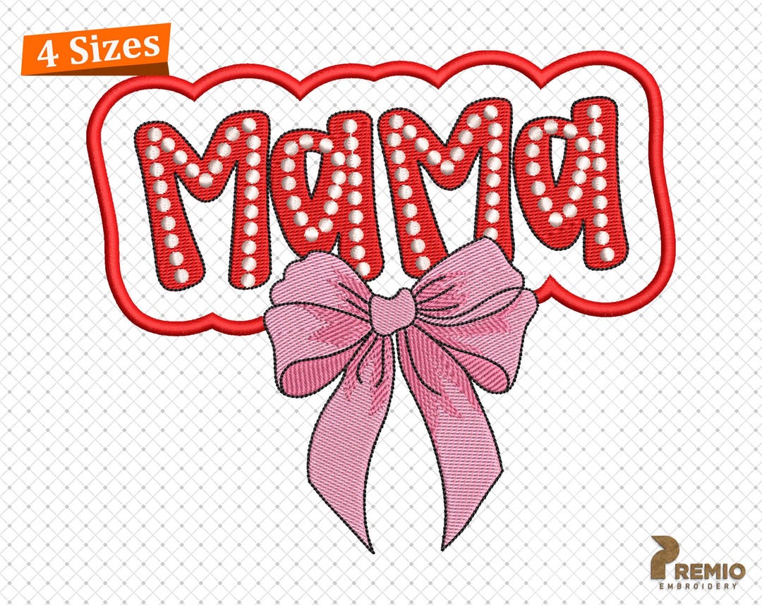 Mama Bow Embroidery File Design, Trendy Mom Life Embroidery, Ribbon Bow ...