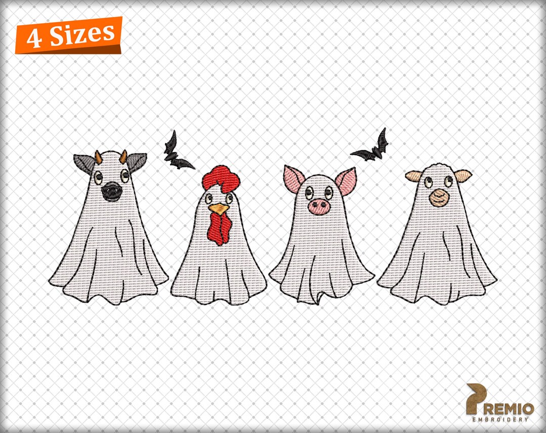 Halloween Animal Ghosts Embroidery Design, Chicken Turkey Ghosts, Dog ...