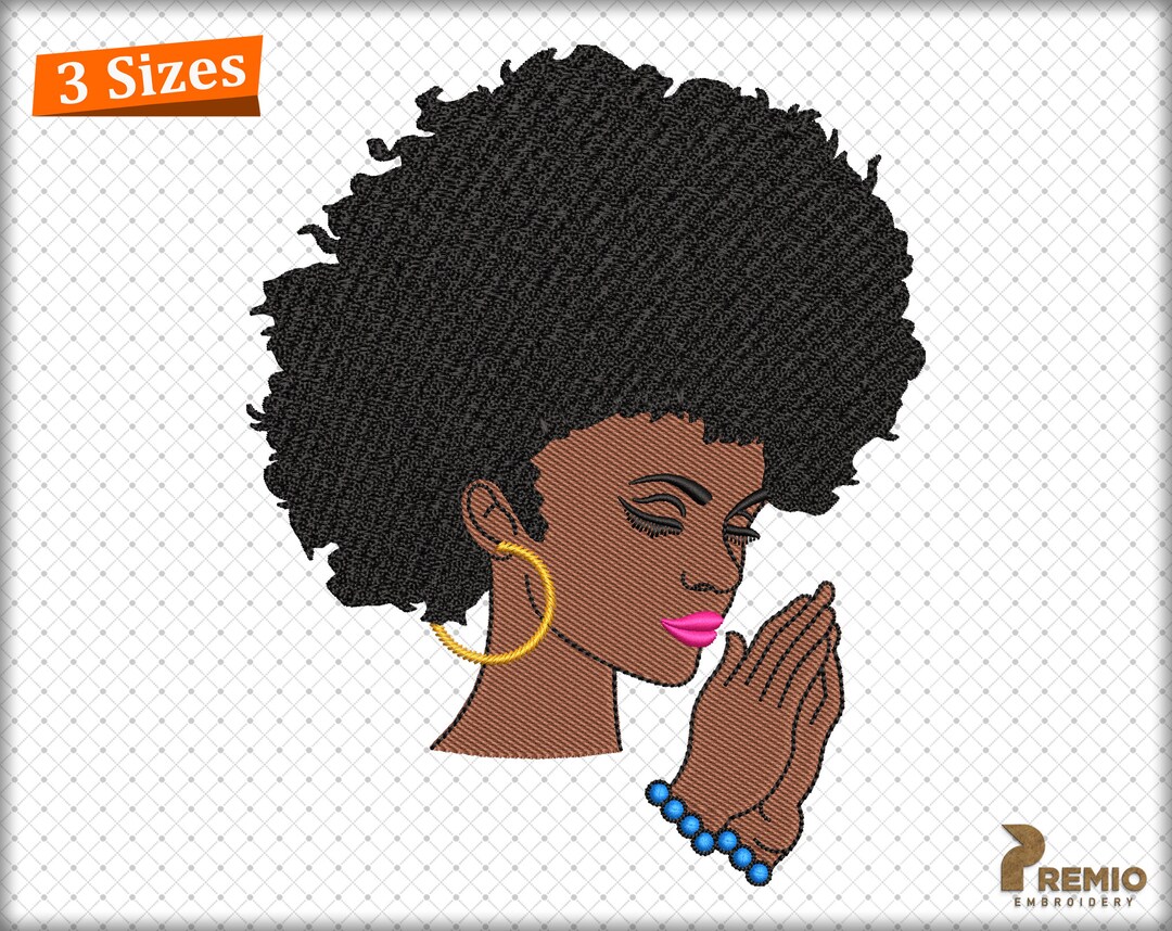 Black Woman Praying Embroidery Design, Afro Woman Embroidery Design ...