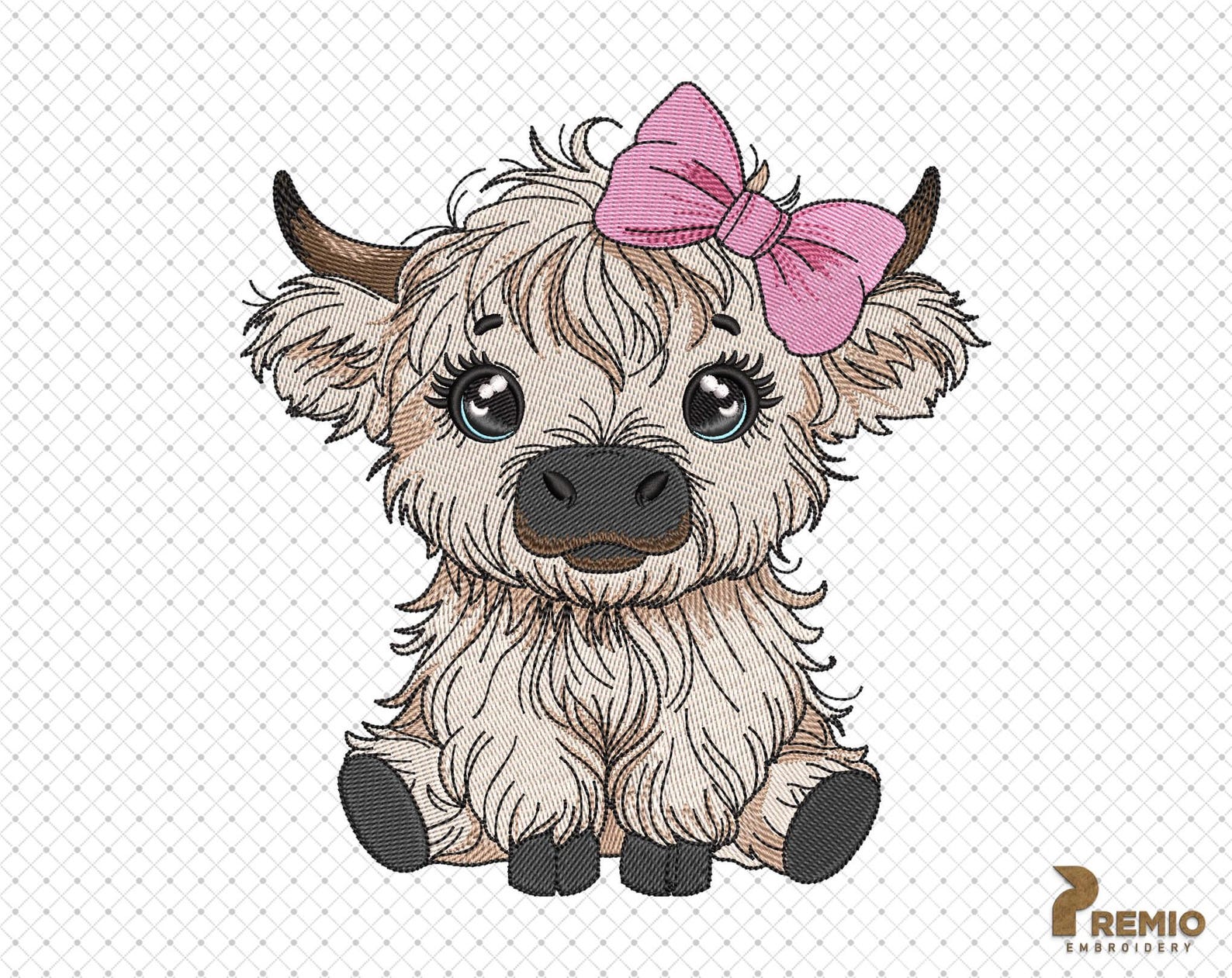 Cute Highland Cow Embroidery Design, Furry Cow Bow Machine Embroidery ...