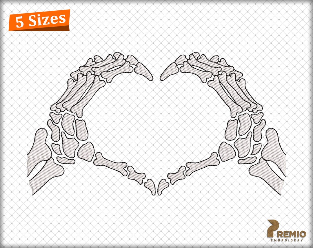 Skeleton Hands Embroidery Design, Skull Skeleton Hand Heart Embroidery ...