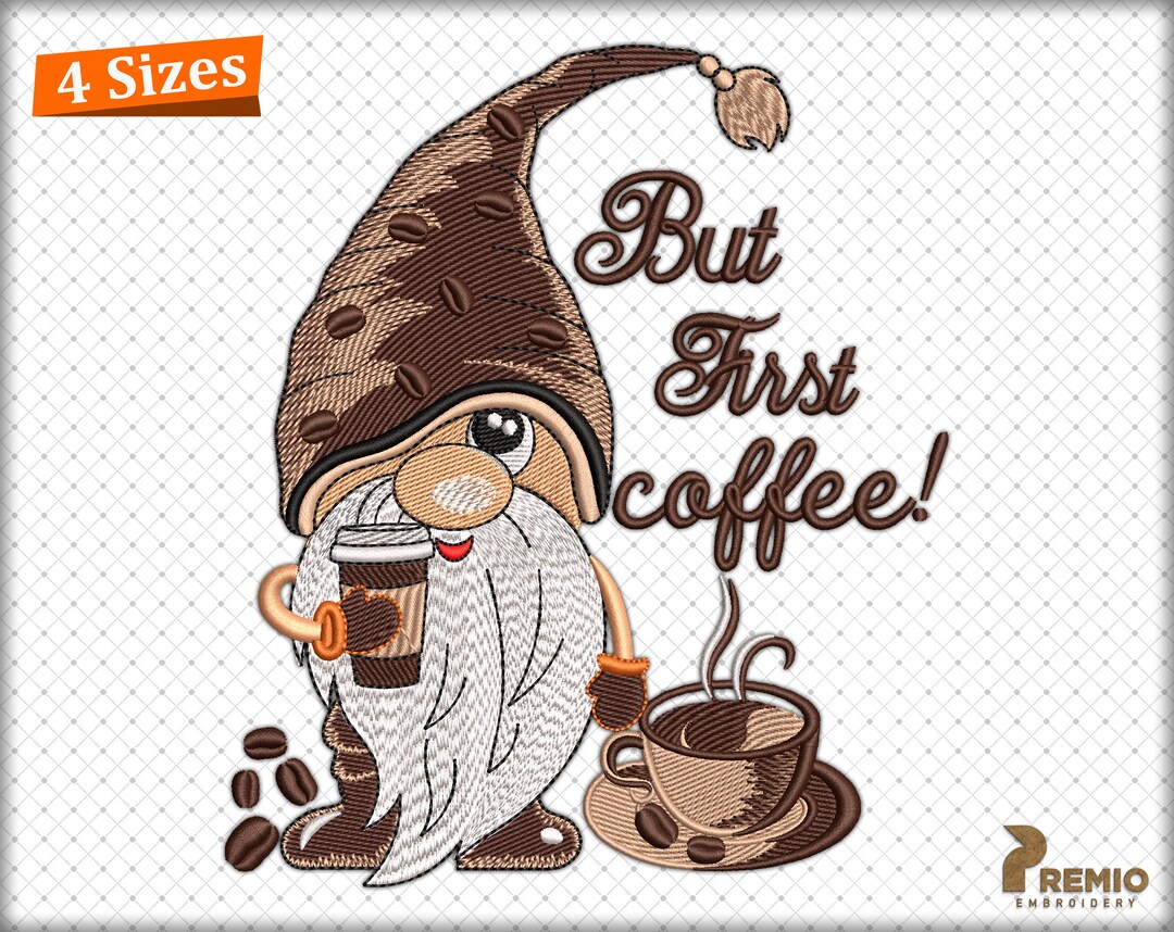 Coffee Gnome Embroidery Design, Coffee Gnome Digital Embroidery Design ...