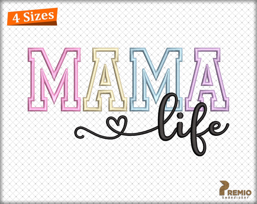 Mama Embroidery Design, Mom Life Applique Embroidery Design, Mama ...