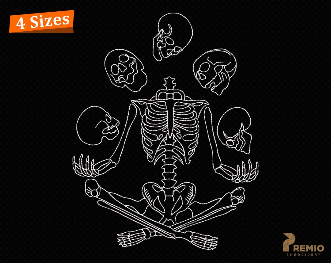 Skeleton Embroidery Design, Halloween Skeleton Meditating Embroidery ...