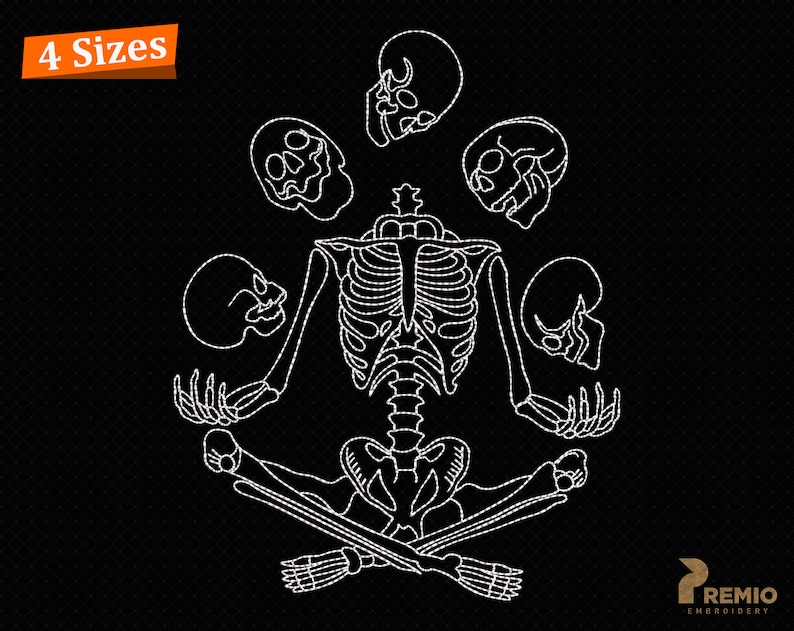 Skeleton Embroidery Design Halloween Skeleton Meditating - Etsy