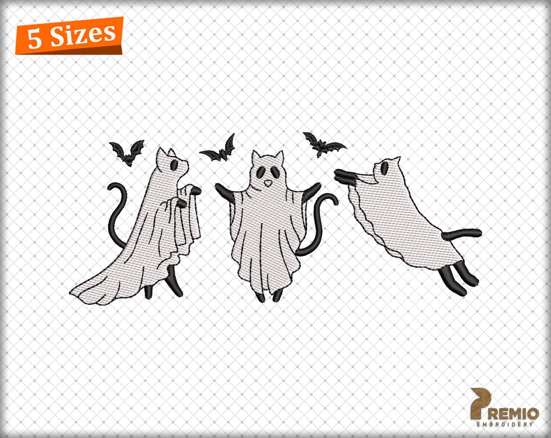 Cat Ghost Embroidery Design, Halloween Ghost Cat Embroidery Design ...