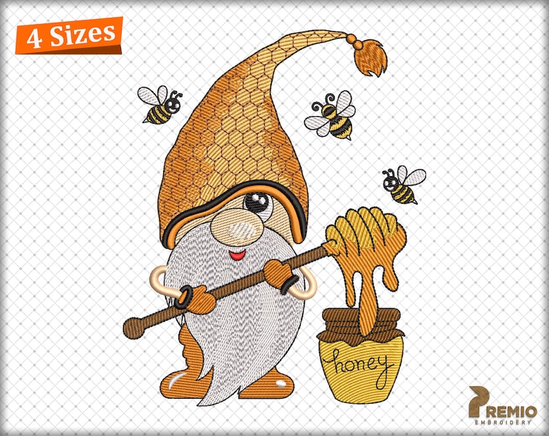 Honey Gnome Embroidery Designs, Sunflower Bee Gnome Machine Embroidery ...