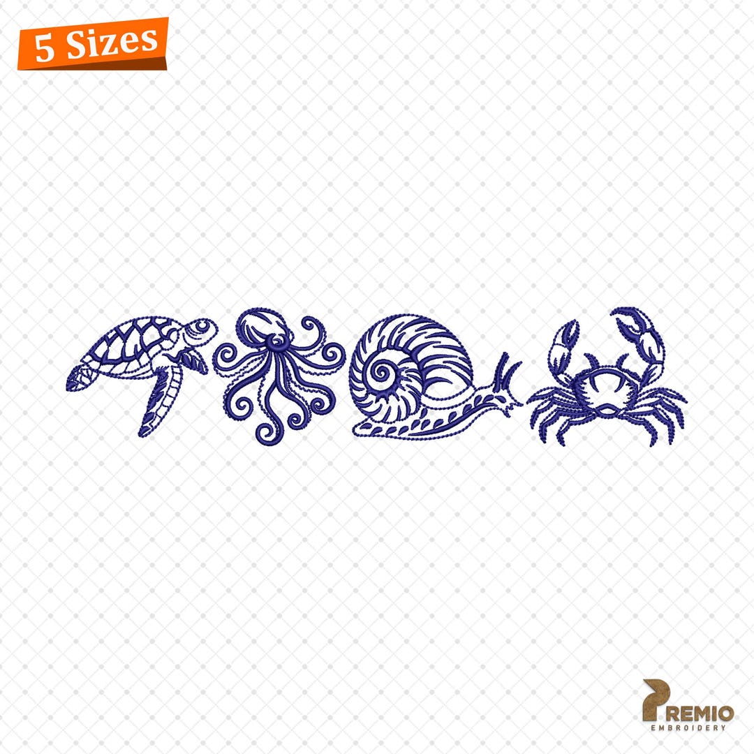 Ocean Sea Creatures Embroidery Design, Summer Embroidery Design, Beach ...