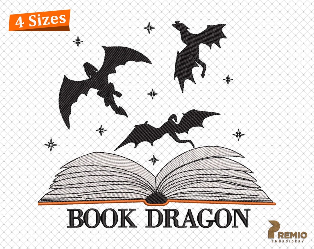 Book Dragon Embroidery Designs, Bookworm Fourth Wing Embroidery File ...