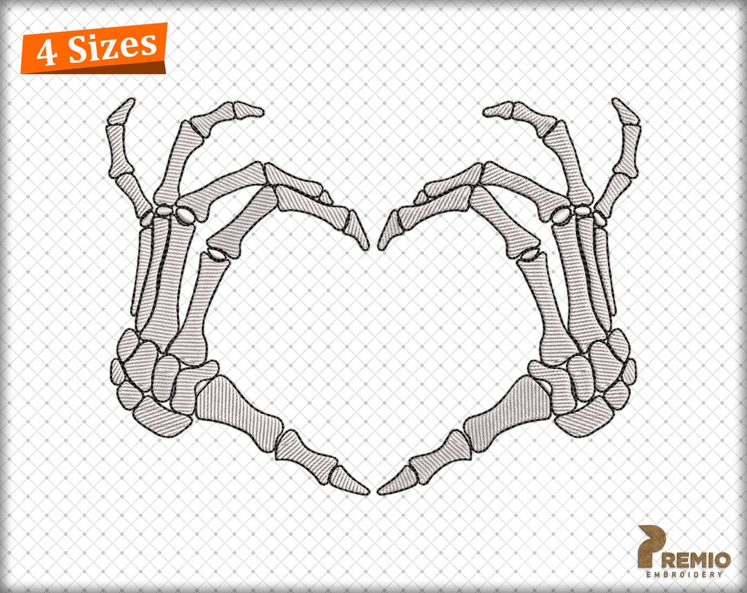 Skeleton Hands Embroidery Design, Creepy Skull Skeleton Hand Heart ...