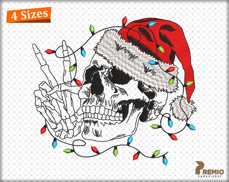 Christmas Lights Santa Skull Embroidery Design, When You're Dead Inside ...