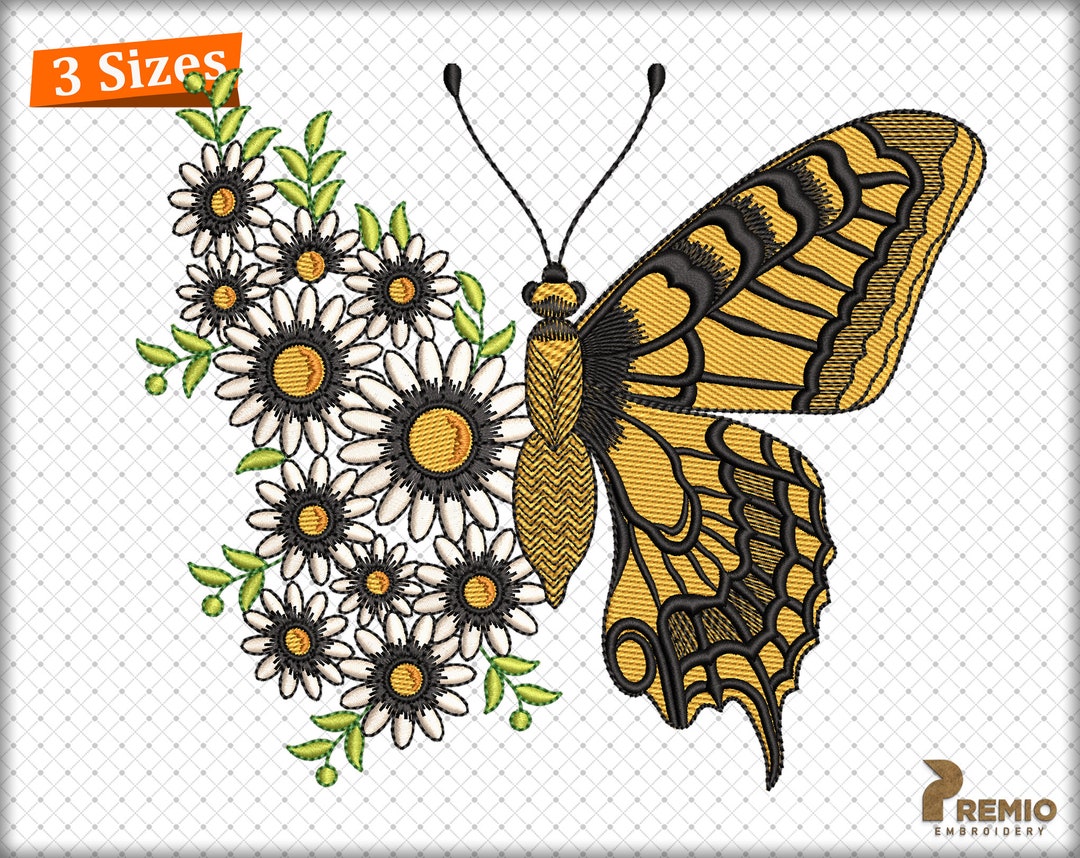 Butterfly Embroidery Design, Butterfly Daisy Embroidery Design,insect ...