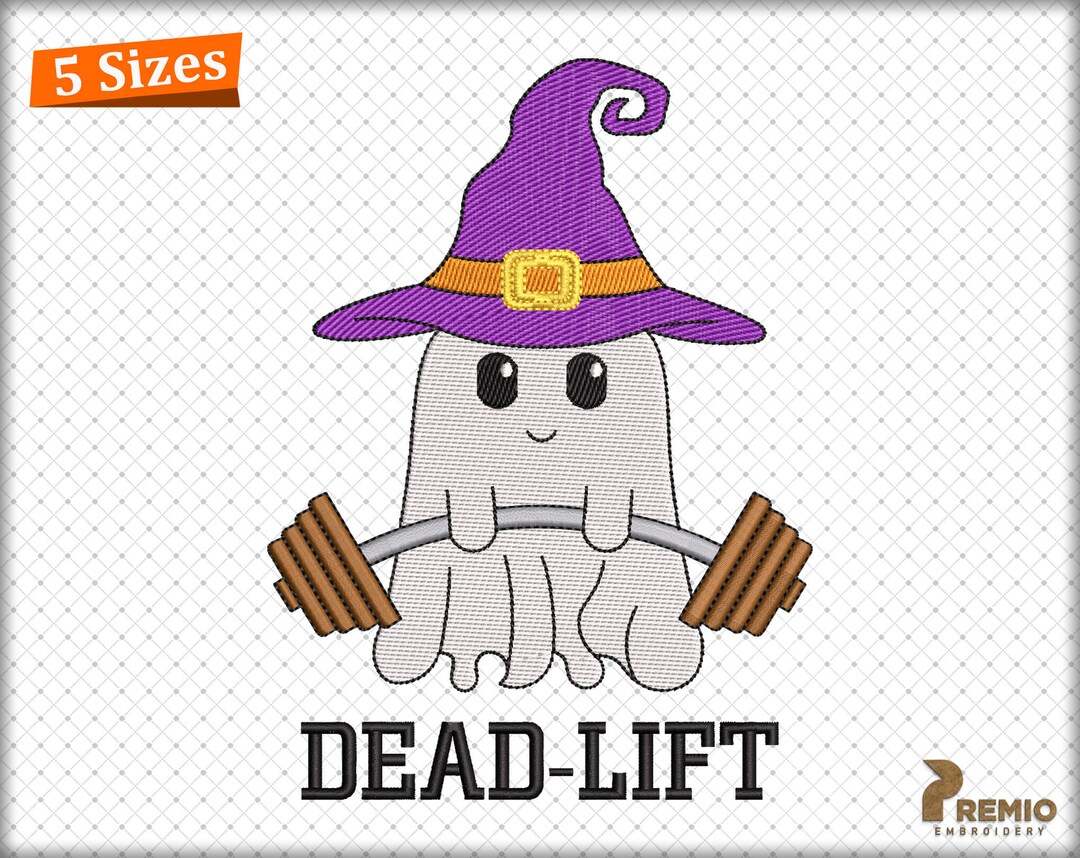 Dead Lift Embroidery Design, Gym Ghost Halloween Embroidery Design ...