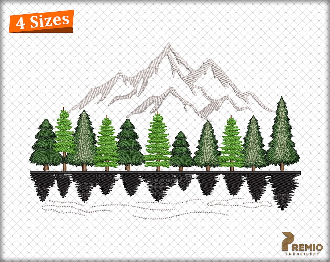Mountain and Trees Embroidery Design, Nature Landscape Christmas Online ...