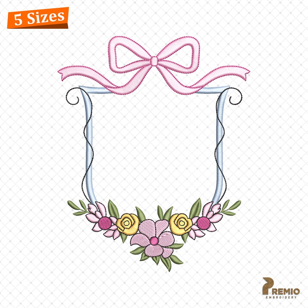 Floral Bow Monogram Frame Embroidery Design, Monogram Bow Machine ...