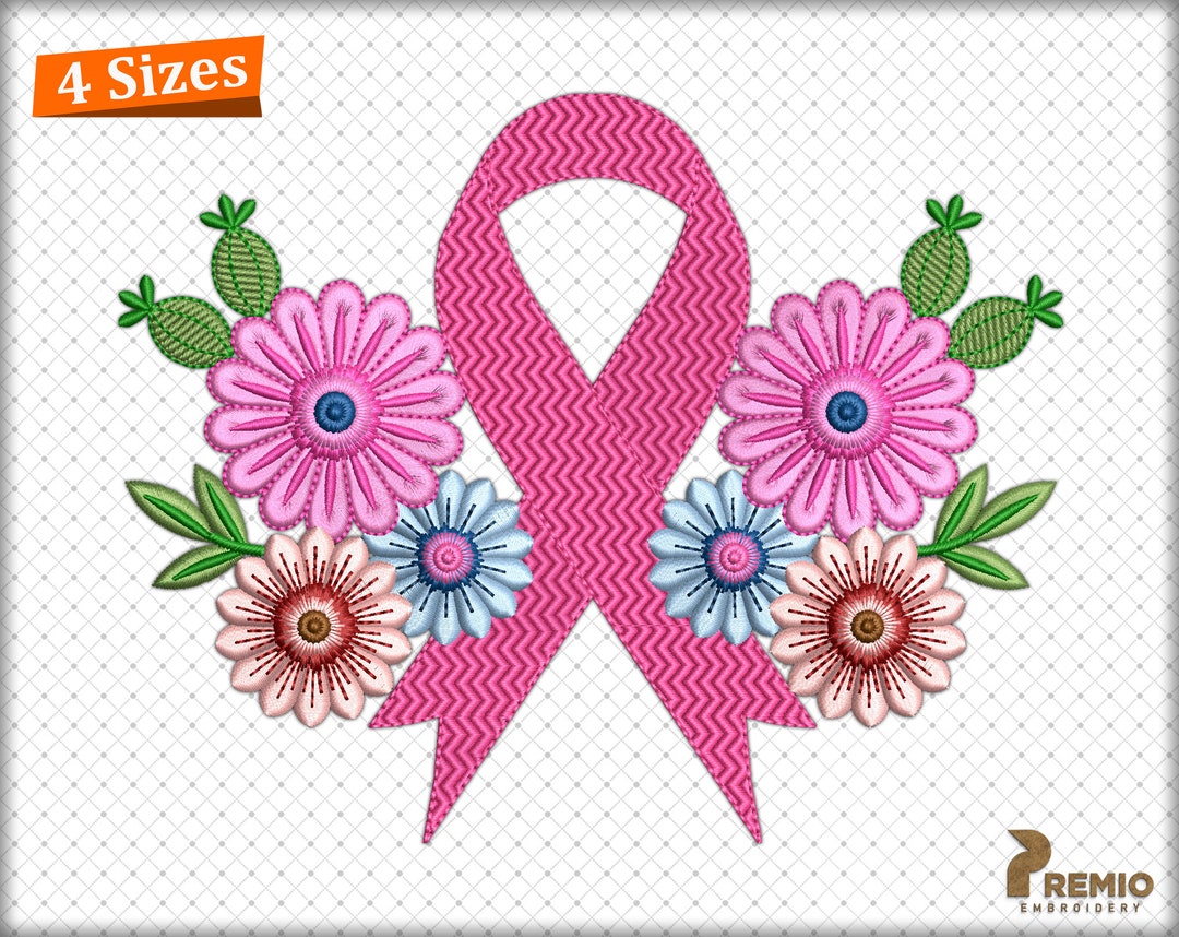 Floral Cancer Ribbon Embroidery Design, Breast Cancer Embroidery ...