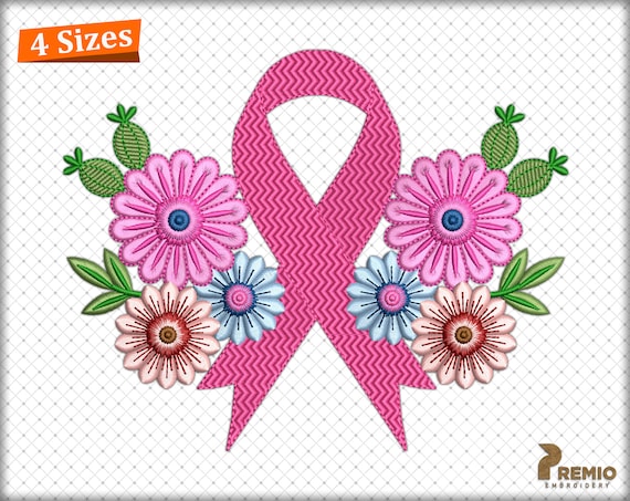 Floral Cancer Ribbon Embroidery Design Breast Cancer - Etsy