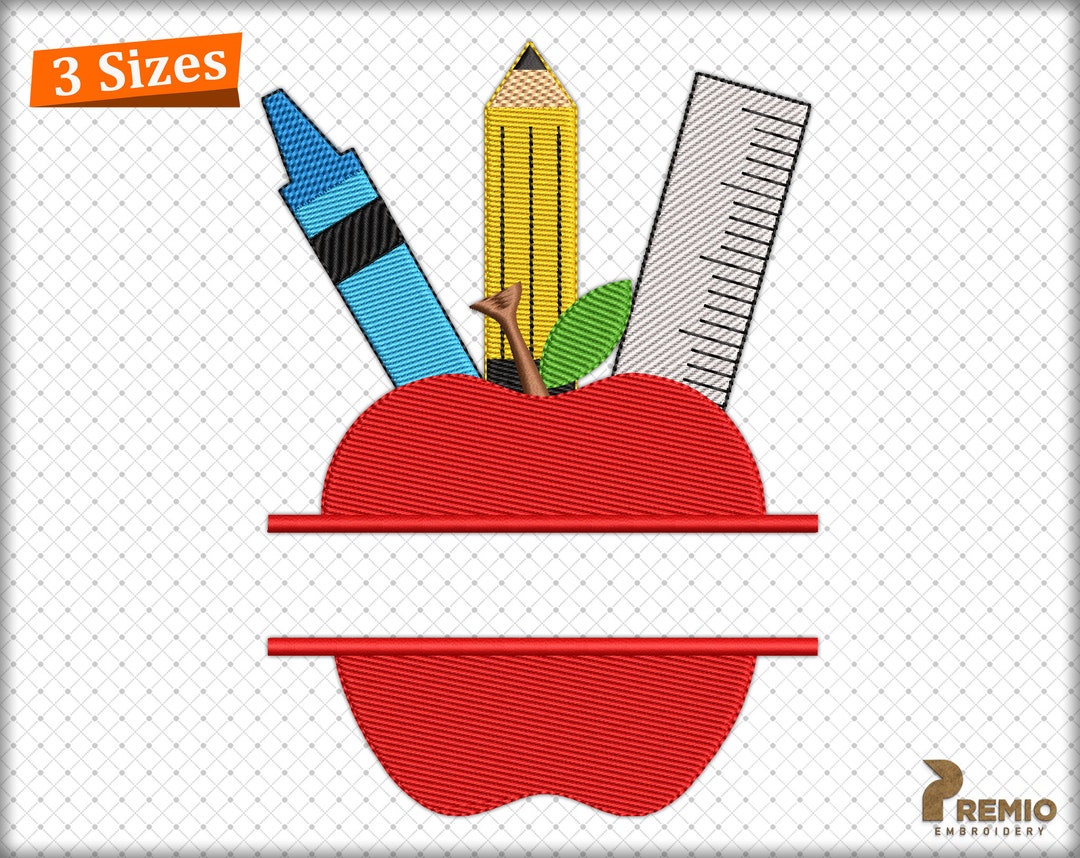 Back to School Embroidery Design, First Day of School Apple Machine ...