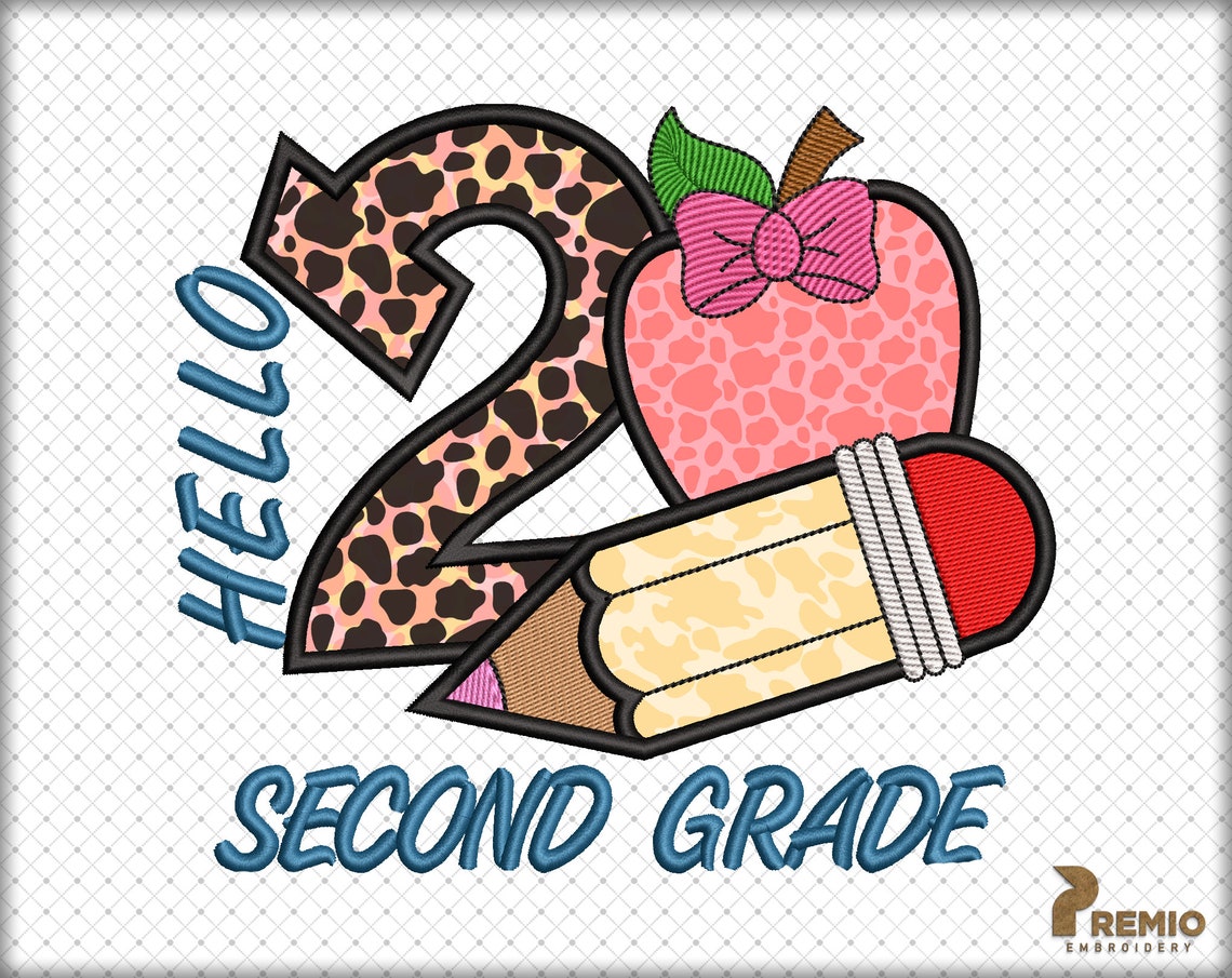 2nd Grade Embroidery Design Hello Second Grade Applique | Etsy