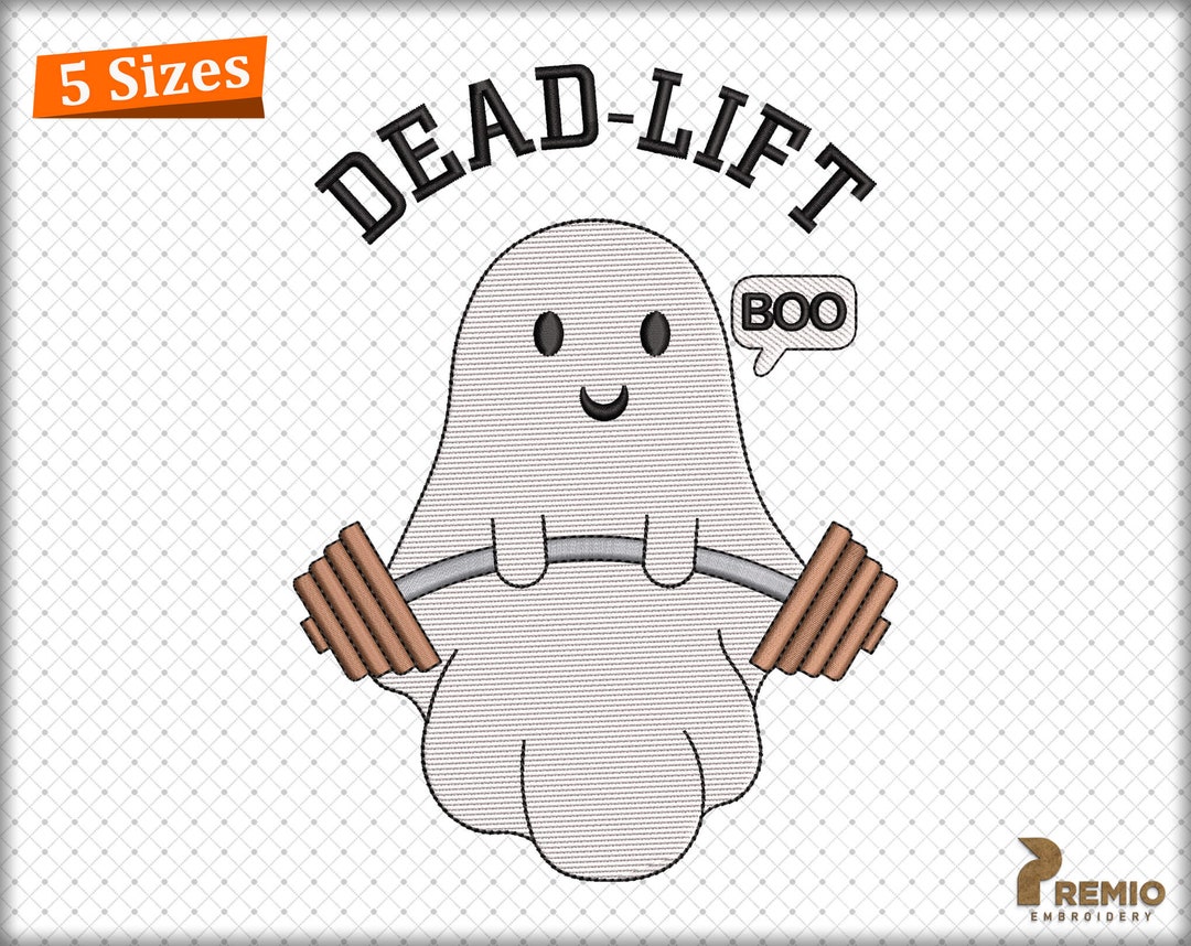 Dead Lift Embroidery Design, Gym Ghost Halloween Embroidery Design ...