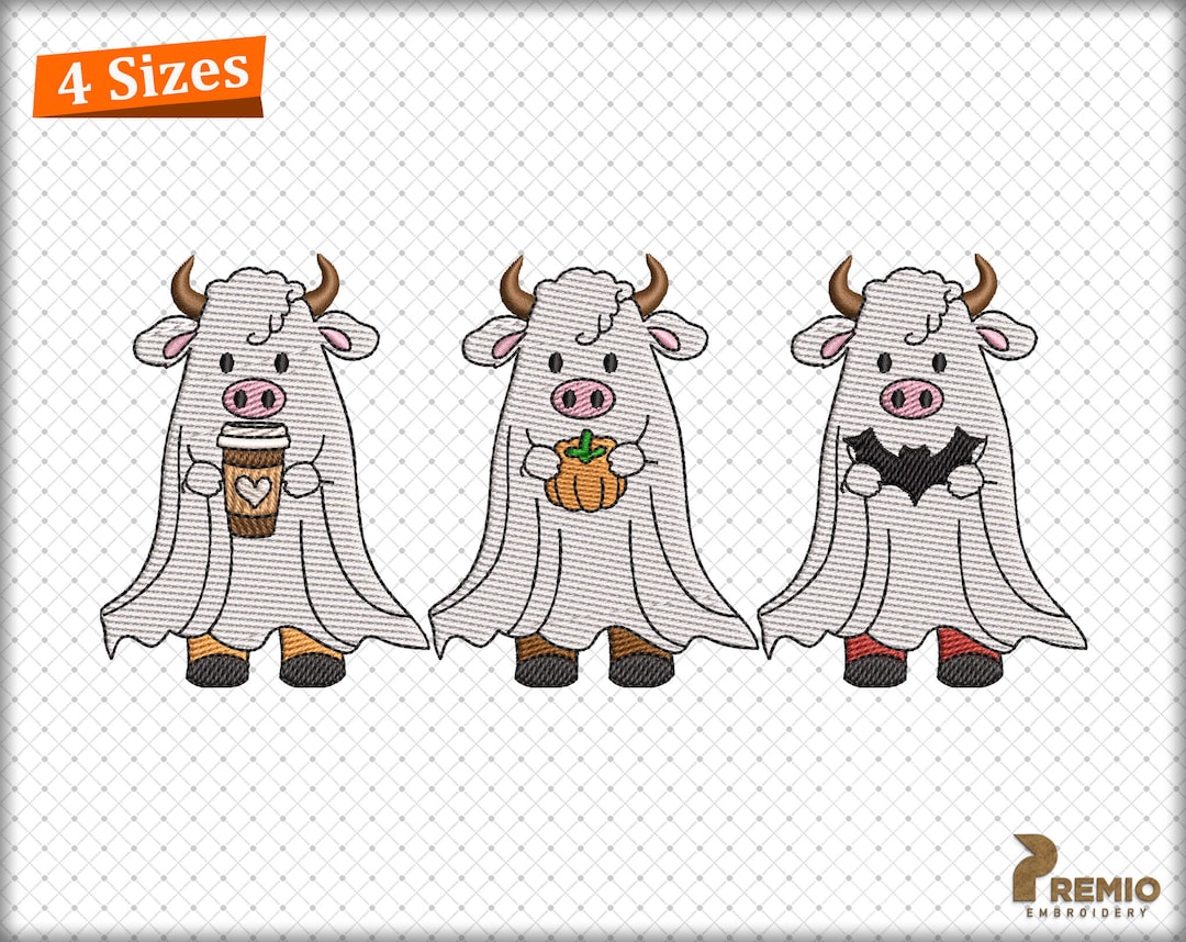 Halloween Animal Ghosts Embroidery Design, Cow Ghost Embroidery, Bull ...
