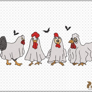 Ghost Chicken Embroidery Design, Halloween Ghost Turkey Embroidery ...