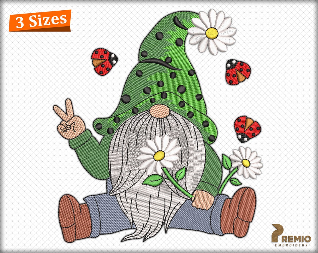 Lady Bugs Gnome Embroidery, Spring Summer Gnome Embroidery Design ...