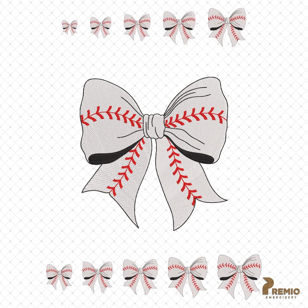 Baseball Bow Machine Embroidery Design, Sports Game Day Embroidery ...