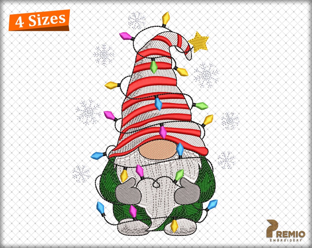 Christmas Gnome Embroidery Design, Christmas Light Gnome Machine ...