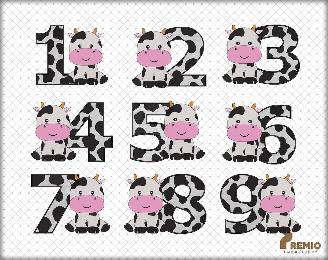 Cow Print Embroidery, Cute Cow Face & Number Applique Machine ...